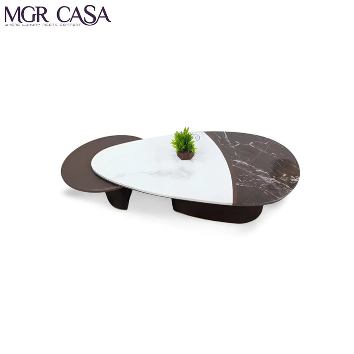 MGR MARBLE TOP WOODEN BASE OVEL SHAPE CENTER TABLE – MGRCASA